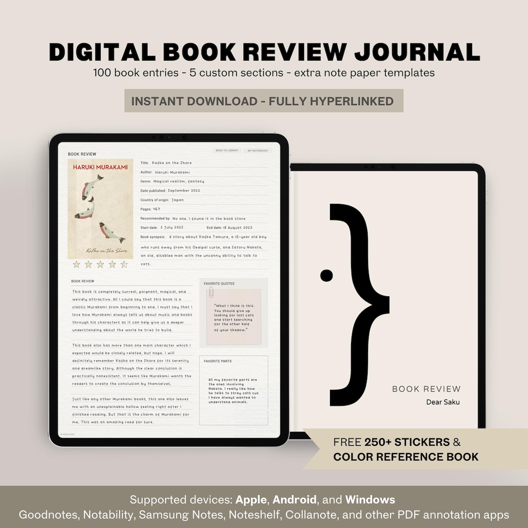 Digital Book Review Journal PDF | Reading Log, Tracker & Notes | Soft ...