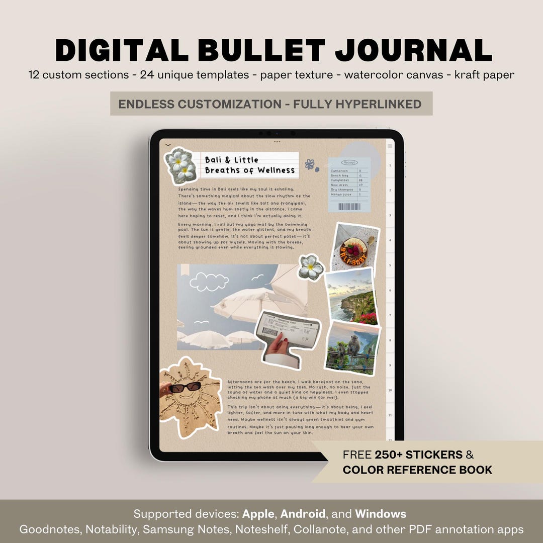 Digital Bullet Journal Portrait | Paper Texture Minimalist Digital Bujo ...