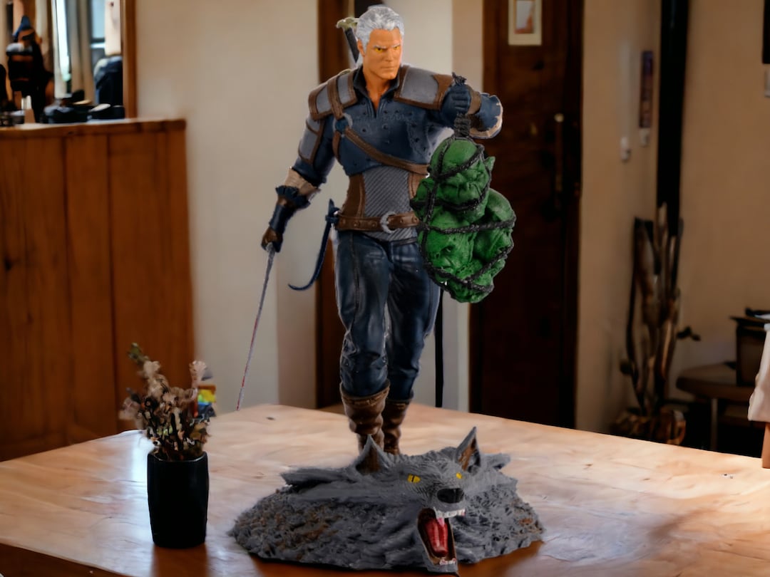 The Witcher Statue, Geralt of Rivia Figurine, Witcher Sculpture - Etsy