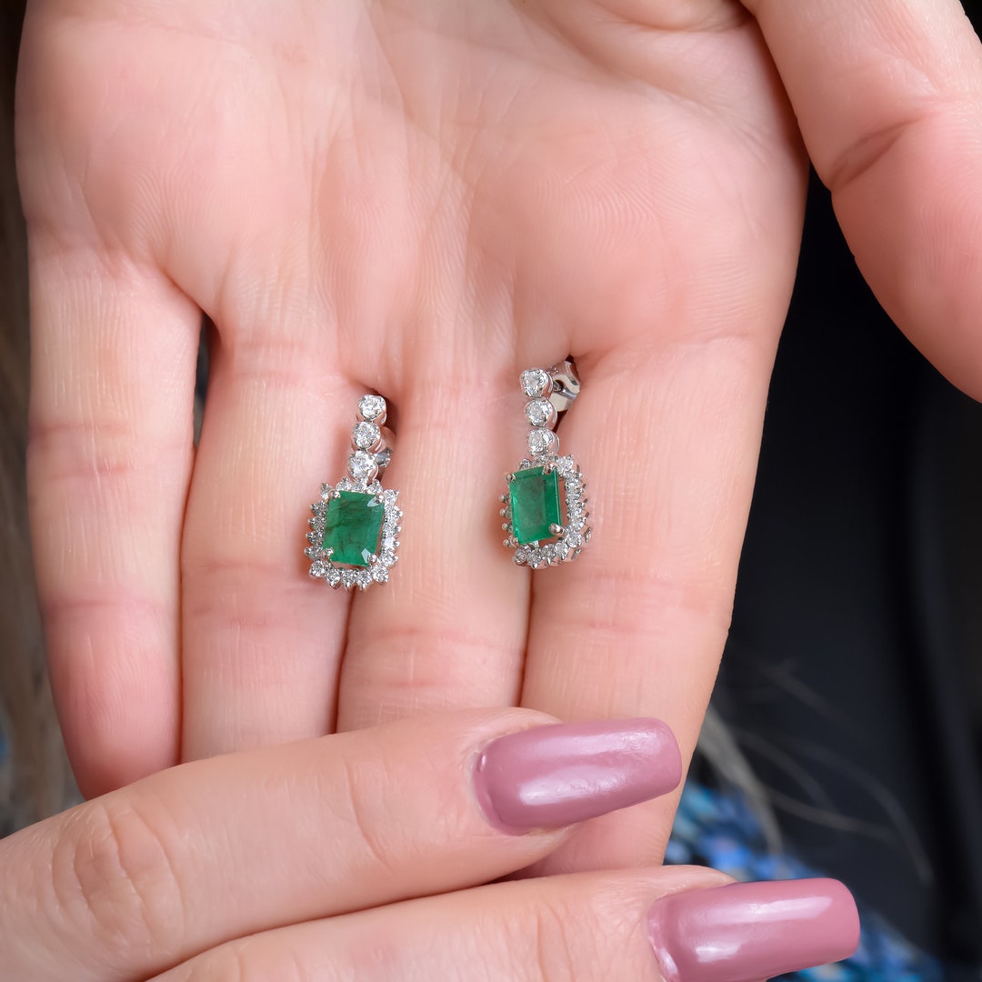 Wedding Set Emerald Earrings, Emerald Earrings, Natural Emerald Special ...