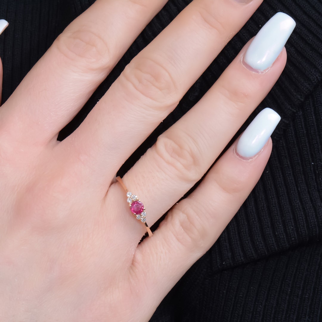 Natural Round Cut Ruby Engagement Ring, Solid Gold Handmade Diamond ...