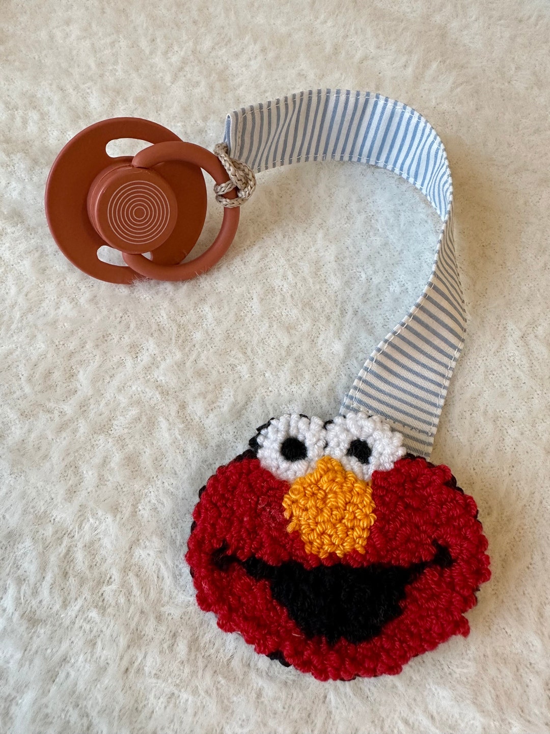 Sesame Street Elmo Cotton Pacifier Clip Holder ,punch Needle Straps ...