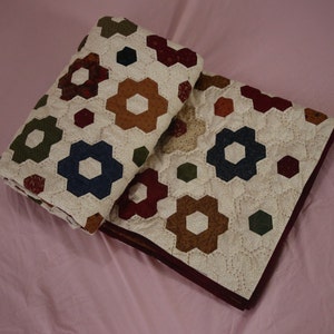 Hexagon Quilt for Sale, Amish Hand Quilted Bordeaux Patchwork ...