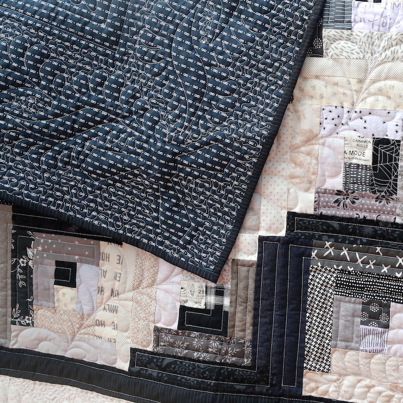 Amish Hand-quilted Log Cabin Quilt, Black Gray White Patchwork - Etsy