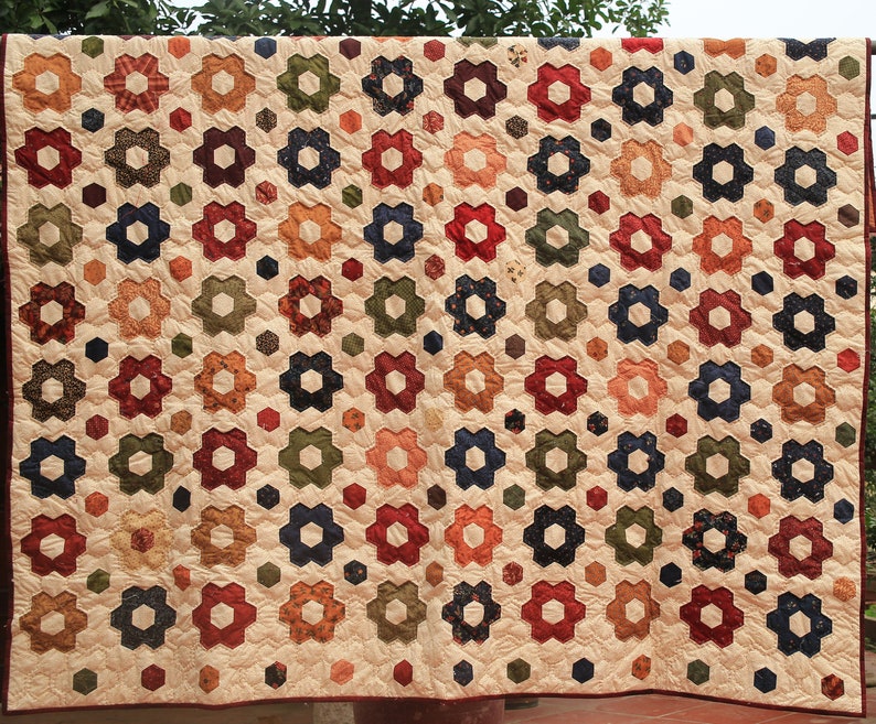 Hexagon Quilt for Sale, Amish Hand Quilted Bordeaux Patchwork ...
