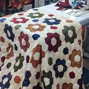 Hexagon Quilt for Sale, Amish Hand Quilted Bordeaux Patchwork ...