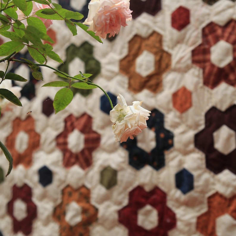 Hexagon Quilt for Sale, Amish Hand Quilted Bordeaux Patchwork ...