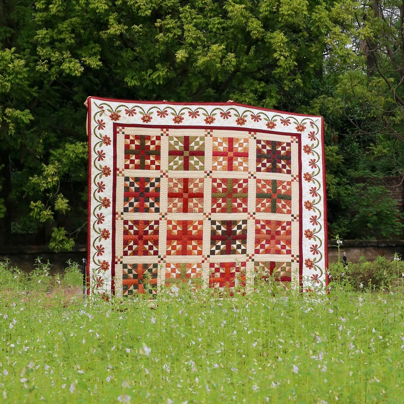 Hand Quilted Autumn Patchwork Quilt: Amish Bordeaux, 88x88 - Etsy