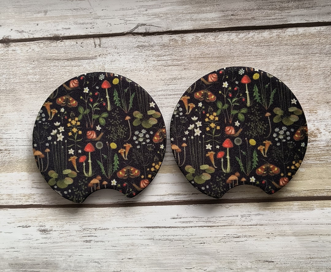 Cottage Core Mushroom Forest Car Coasters, Personalized Car Cup Holder ...