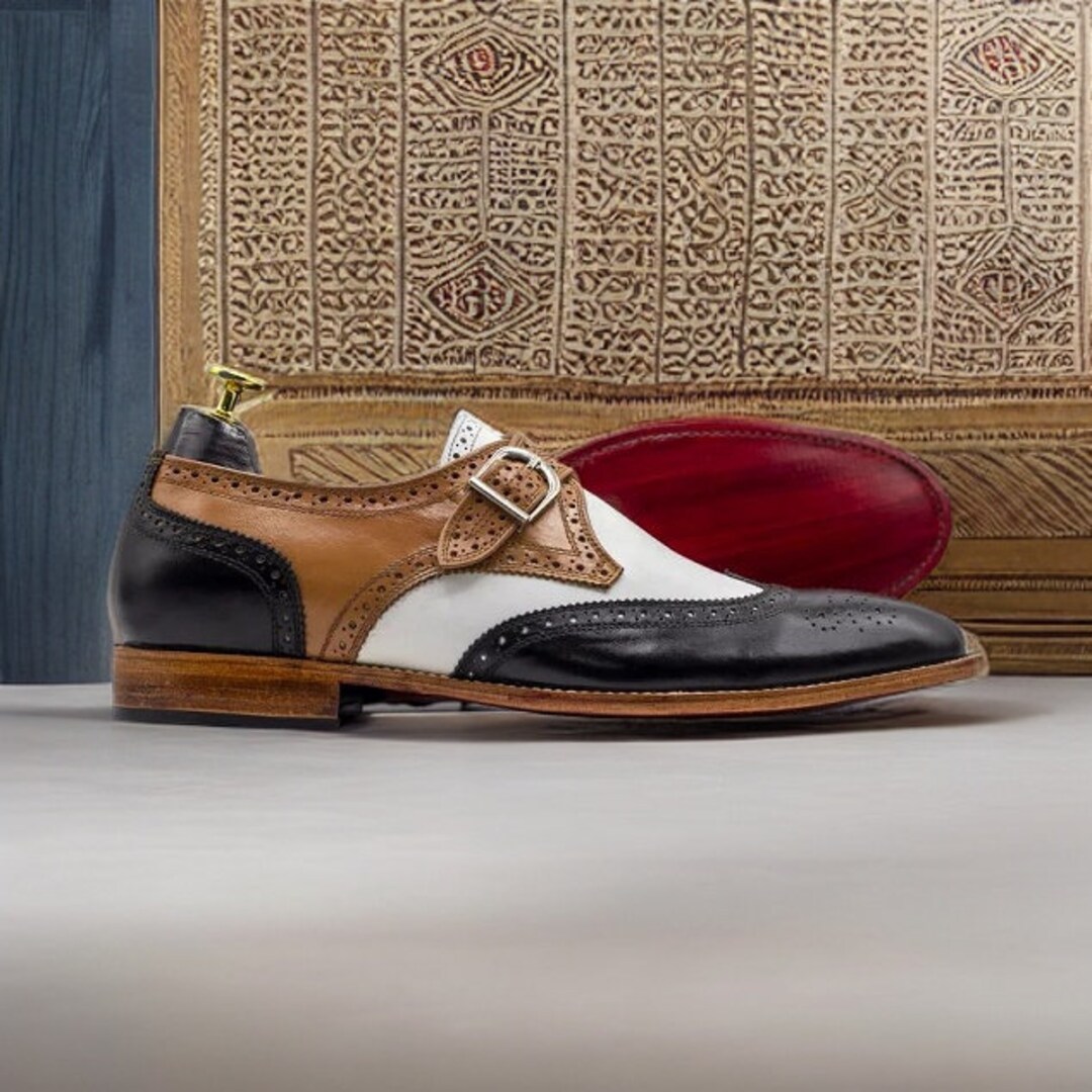 Men's Handmade Three Tone Leather Brogue Single Monk Shoe - Etsy