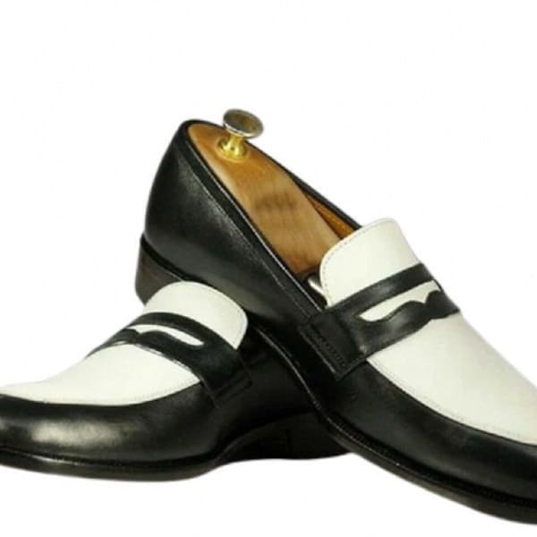 Mens Two Tone Shoes in Black and White Slip Ons - Etsy