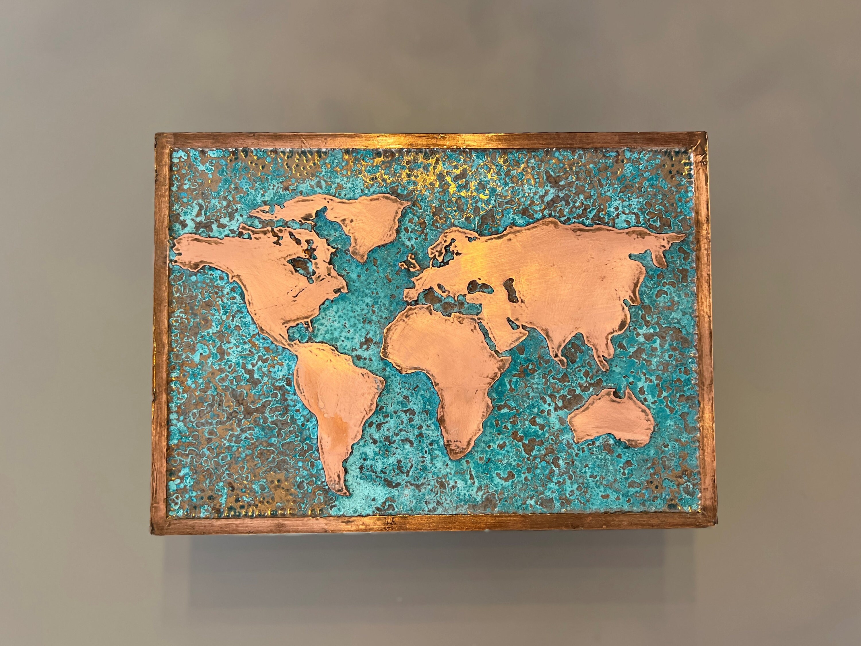 Rustic Copper Wall Art | Metal World Map L Copper Patina Decor L World ...