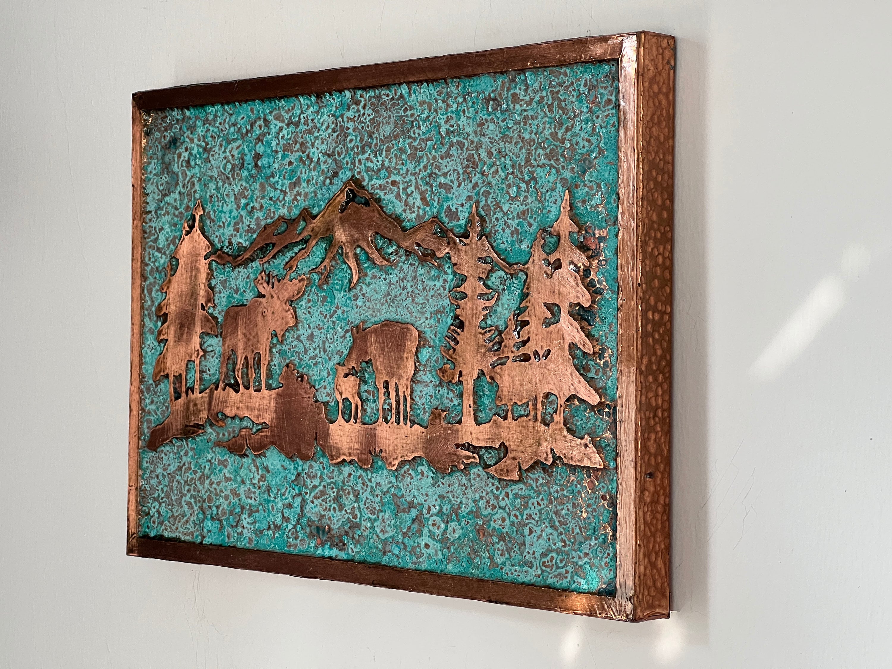 Rustic Copper Wall Art, Farmhouse Decor, Forest Scene With Deer Family ...