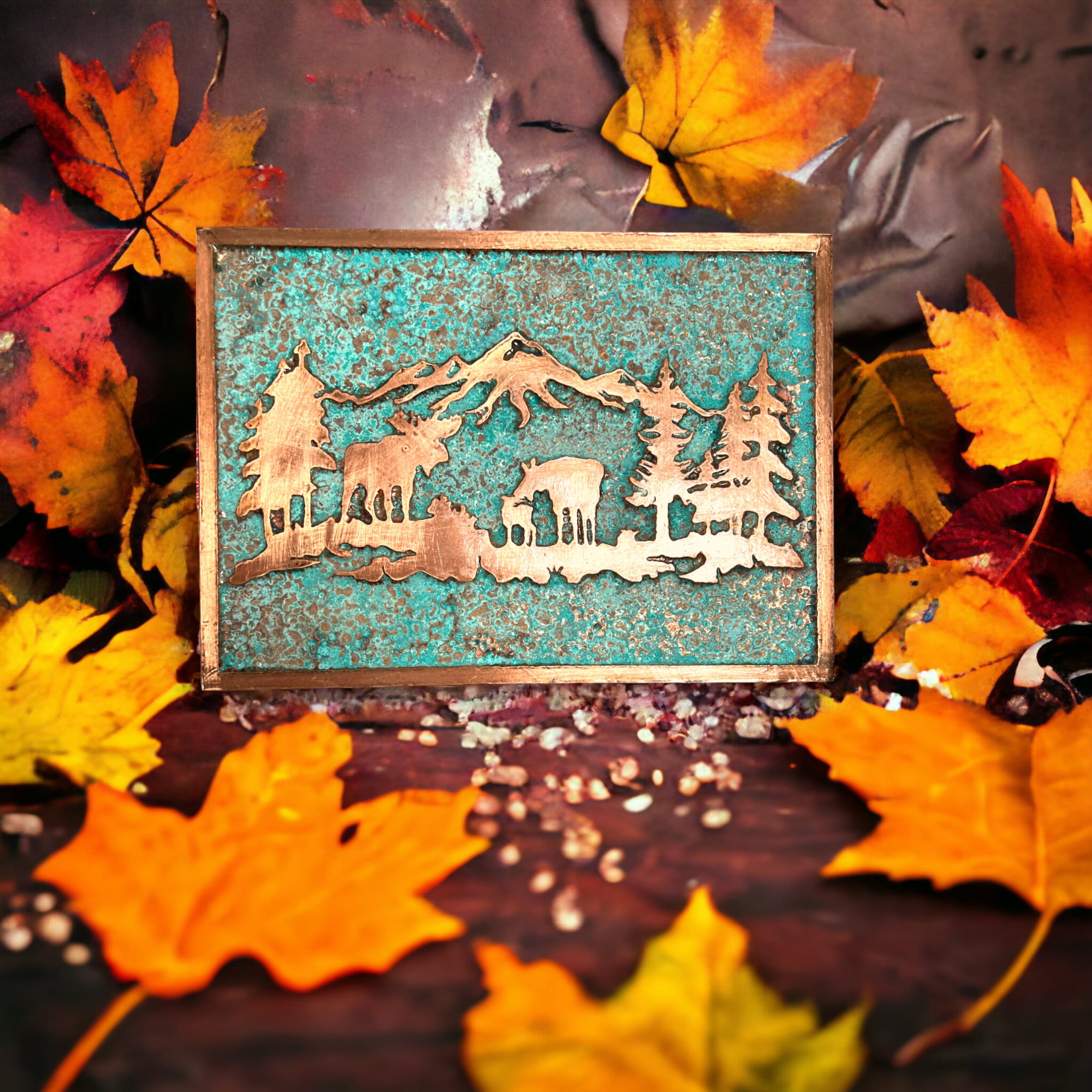 Rustic Copper Wall Art, Farmhouse Decor, Forest Scene With Deer Family ...