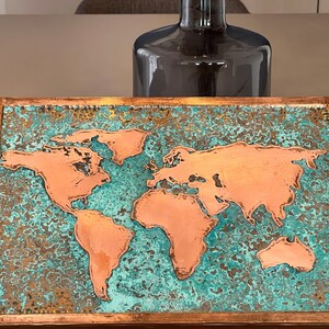 Rustic Copper Wall Art | Metal World Map L Copper Patina Decor L World ...