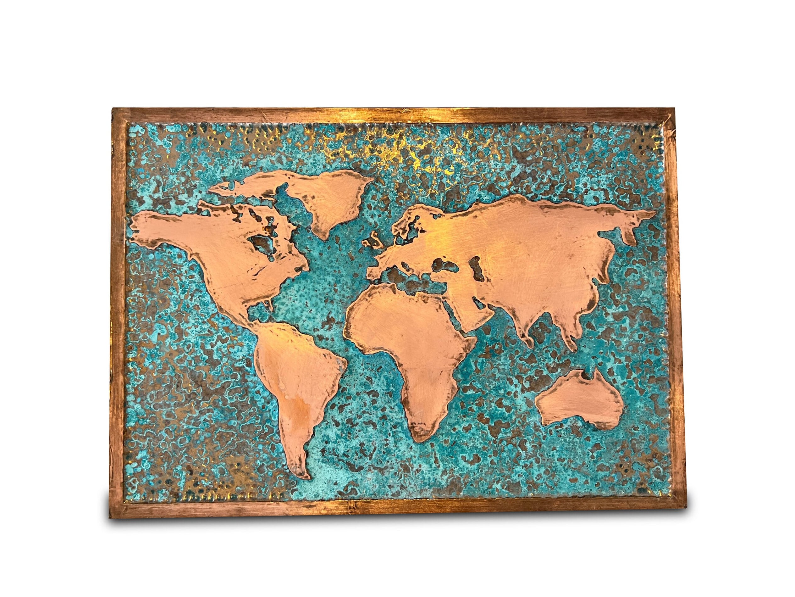 Rustic Copper Wall Art | Metal World Map L Copper Patina Decor L World ...