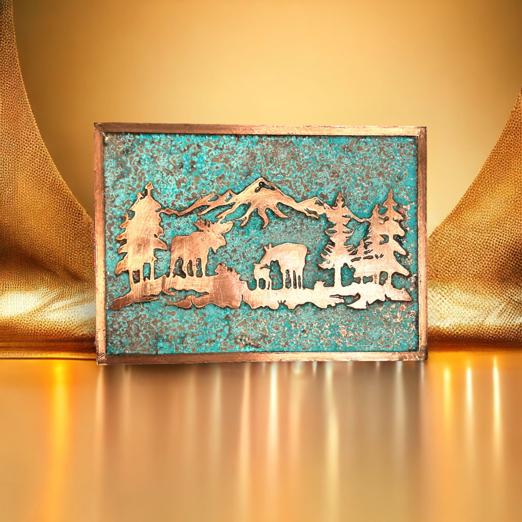 Rustic Copper Wall Art, Farmhouse Decor, Forest Scene With Deer Family ...