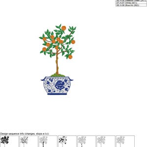 Orange Tree in a Chinoiserie Topiary, 3 Sizes, Machine Embroidery ...
