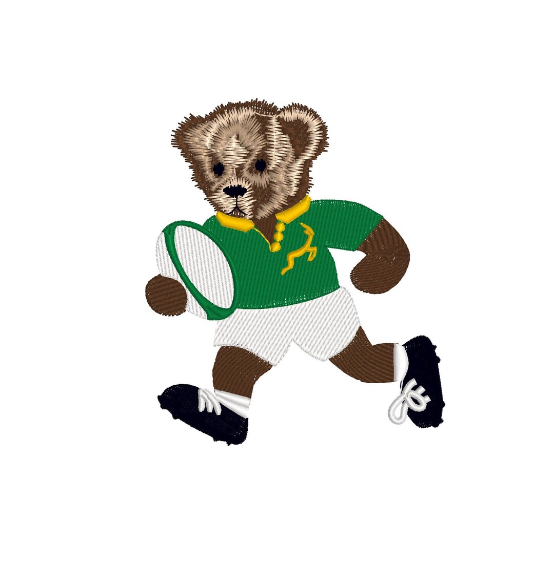 Teddy Bear Rugby Player South Africa, 3 Sizes, Machine Embroidery ...