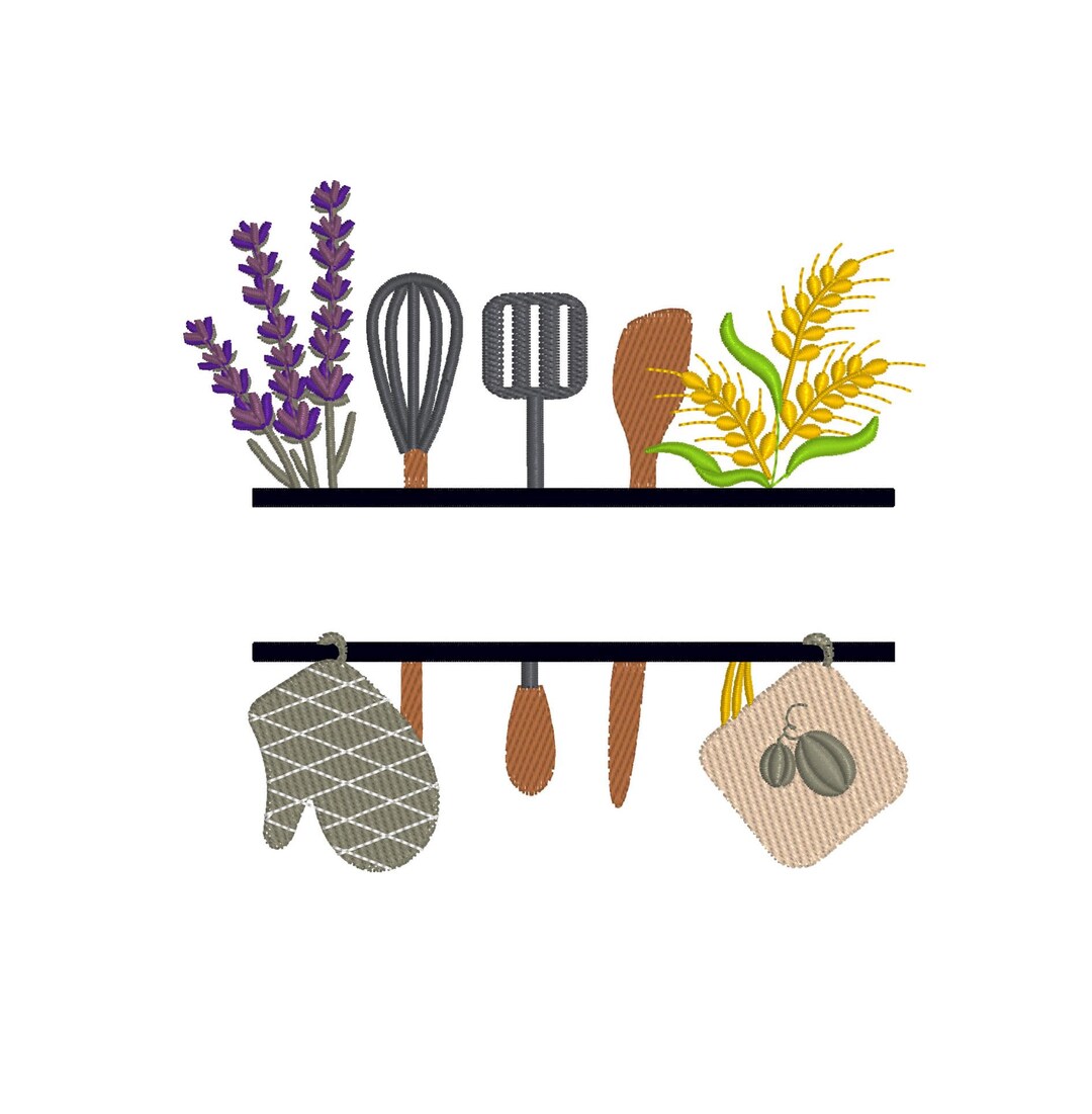 Kitchen Utensils Split Frame, Updated Version, Machine Embroidery ...