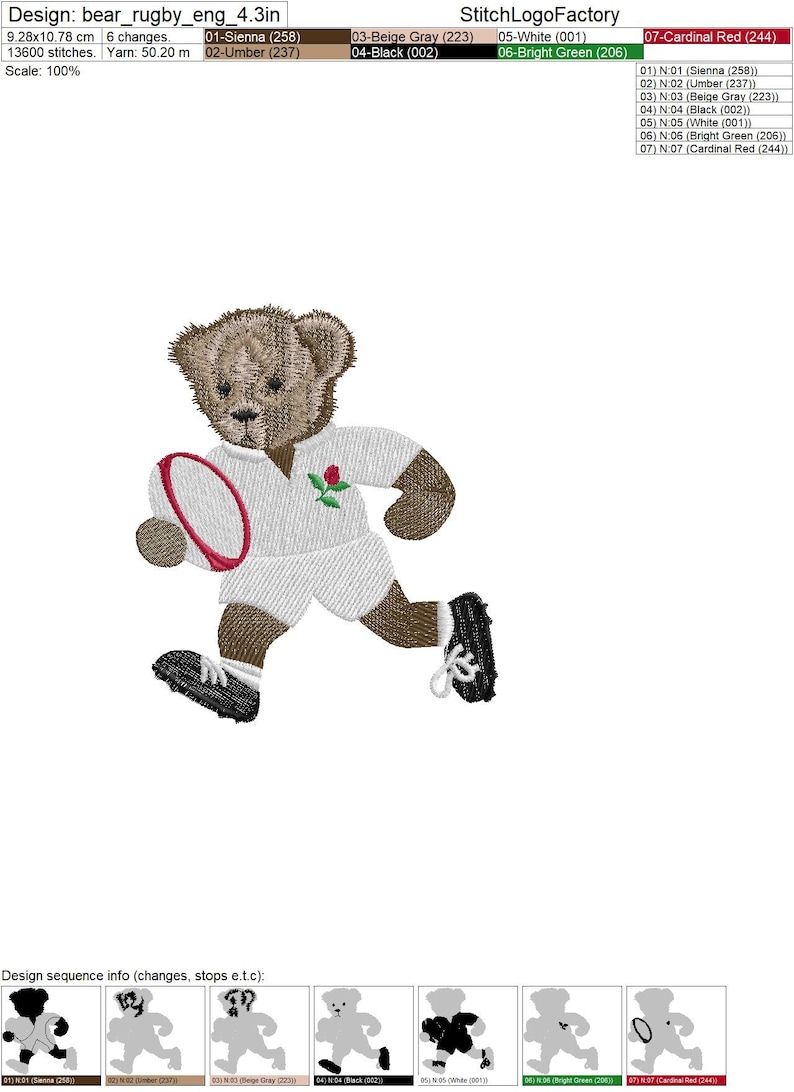 Teddy Bear Rugby Player England, 3 Sizes, Machine Embroidery Designs - Etsy