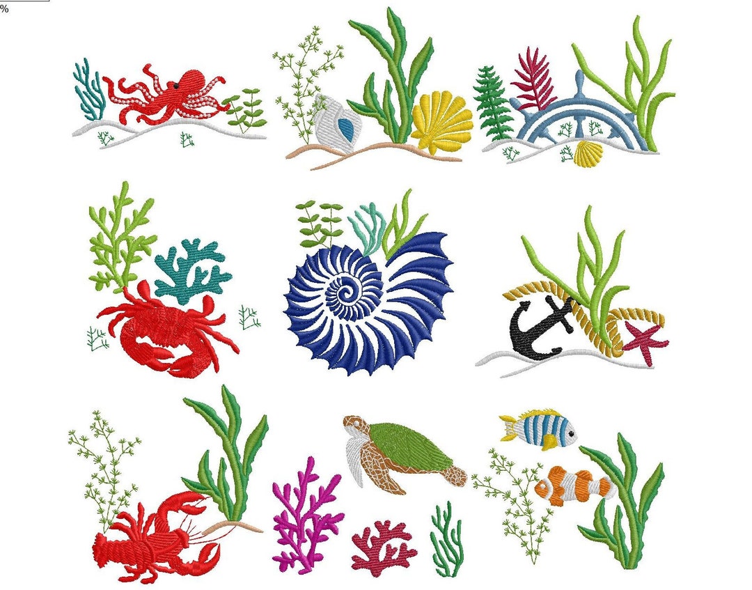 Set of 9 Ocean Coral Marine Life Designs, 2 Sizes Each, Machine ...