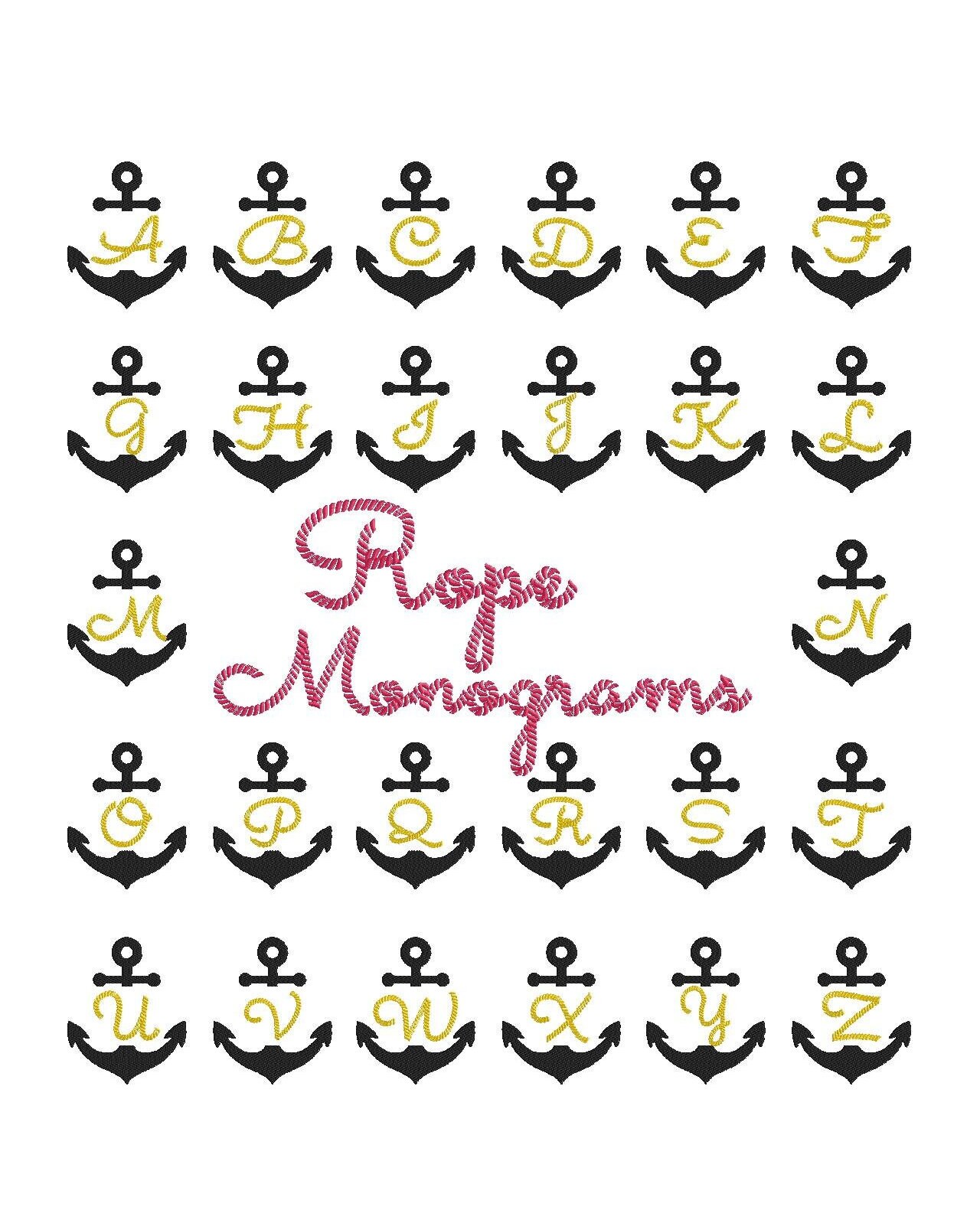 Monograms With Rope Font Alphabet in an Anchor Frame - Etsy