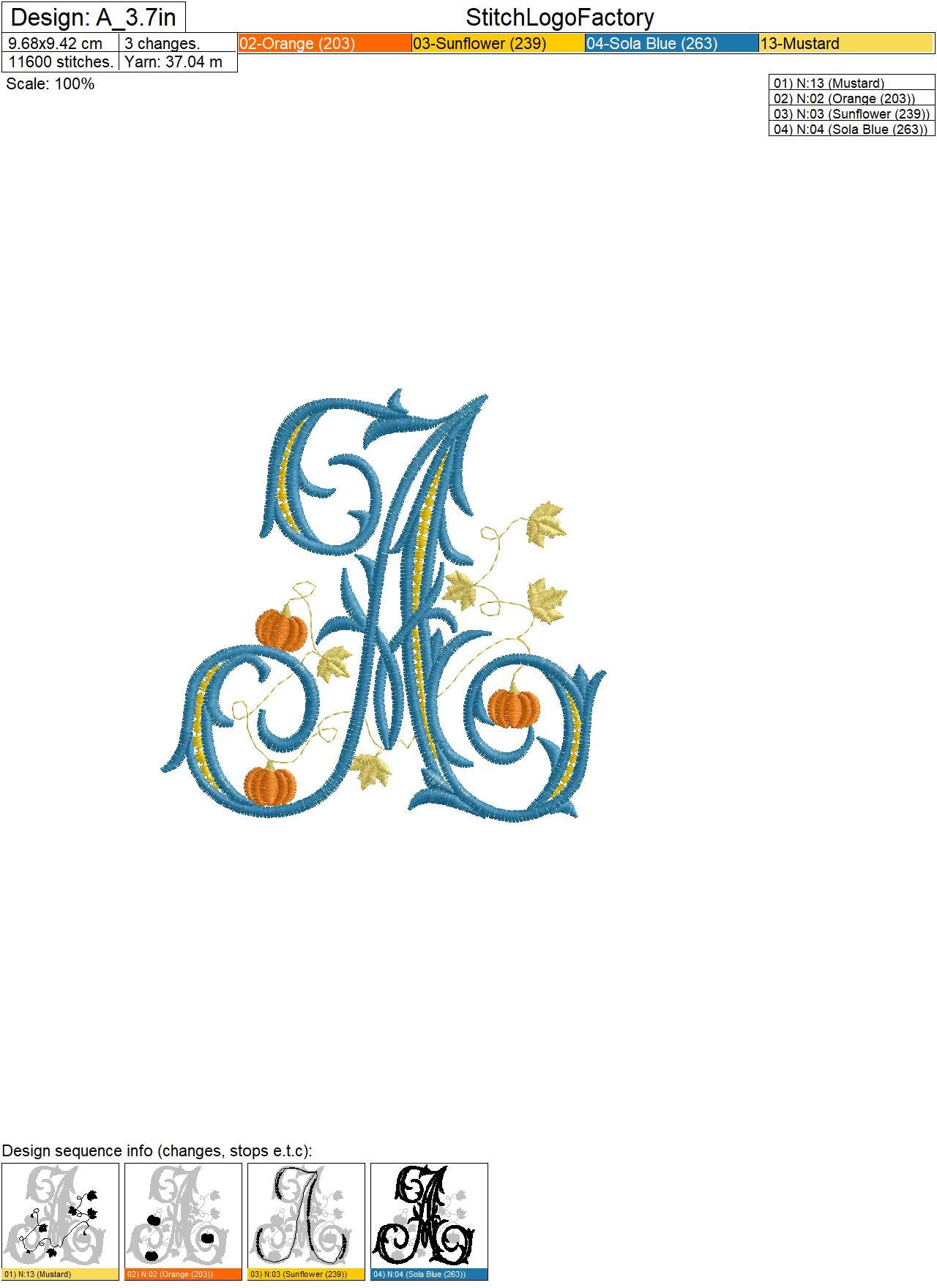 Vintage Old Monograms With Pumpkin, 26 Capital Letters, 4 Sizes ...