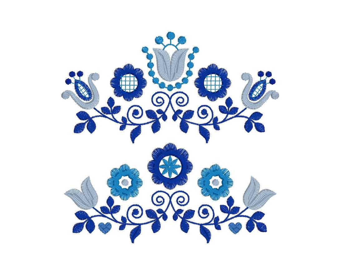 2 Ornemental Polish Folk Flowers, 2 Sizes Machine Embroidery Designs ...