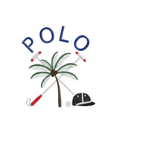 Polo Logo With Helmet, Ball and Palm Tree, 4 Sizes, Machine Embroidery ...
