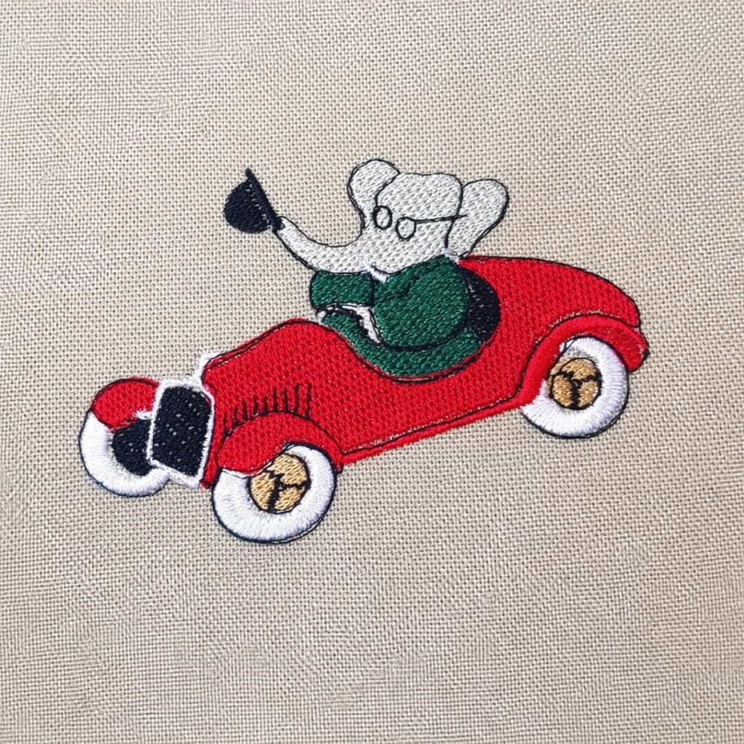 Babar Elephant, Royal Elephant in Red Car, 3 Sizes, Machine Embroidery ...