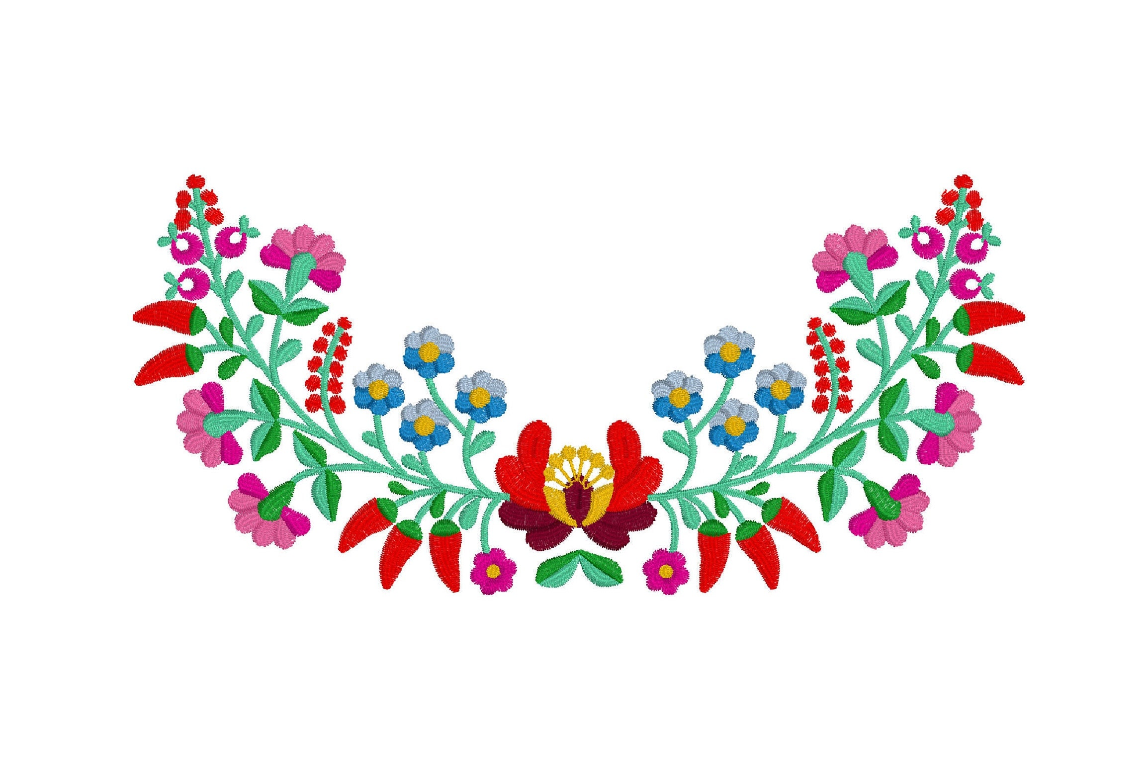 Vintage Folk Flowers Border, 4 Sizes, Machine Embroidery Designs - Etsy