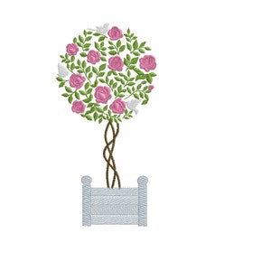 Rose Tree in a Pot, 3 Sizes Machine Embroidery Designs Instant Download ...