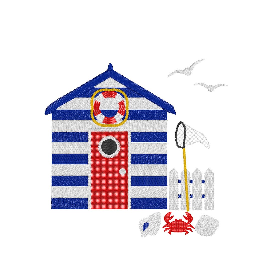 Beach Hut, Shell, Seaside, 3 Sizes Machine Embroidery Designs Instant ...