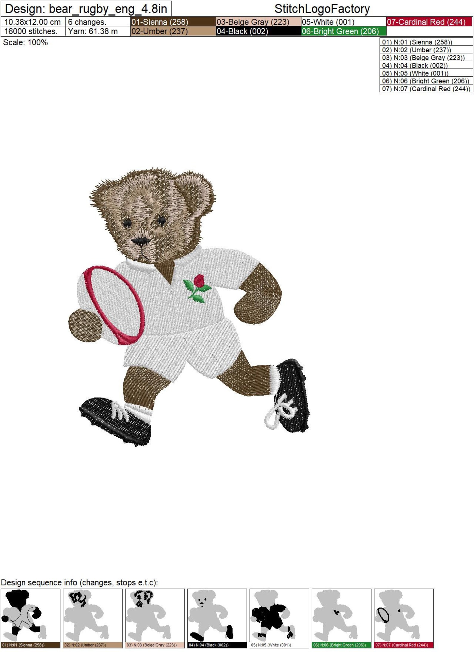 Teddy Bear Rugby Player England, 3 Sizes, Machine Embroidery Designs - Etsy