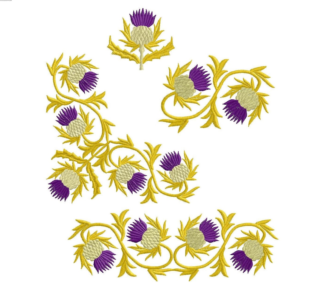 Set of 4 Golden Thistle Border Corner, 3 Sizes Each Machine Embroidery Designs Instant Download ...