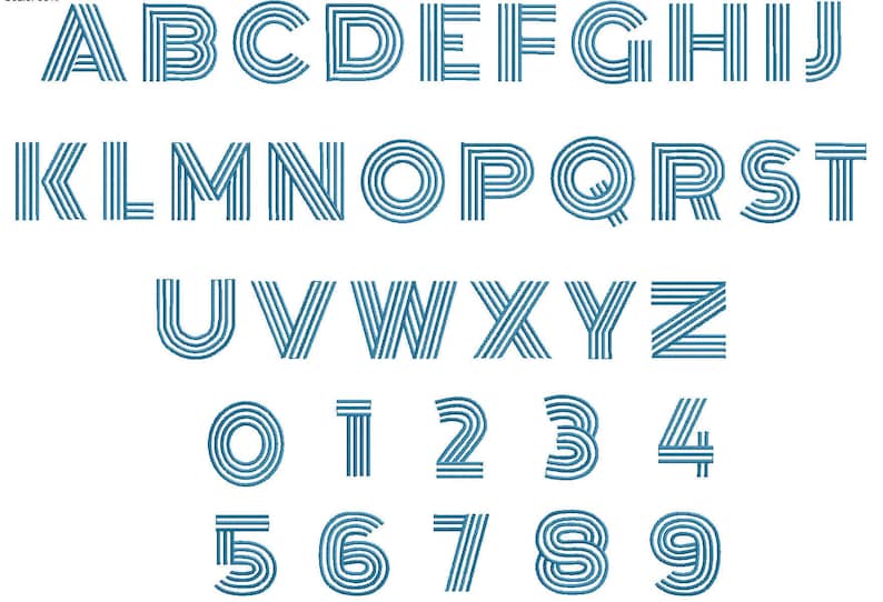 Striped Font, Striped Capital Letters and Numbers, 7 Sizes, Machine ...