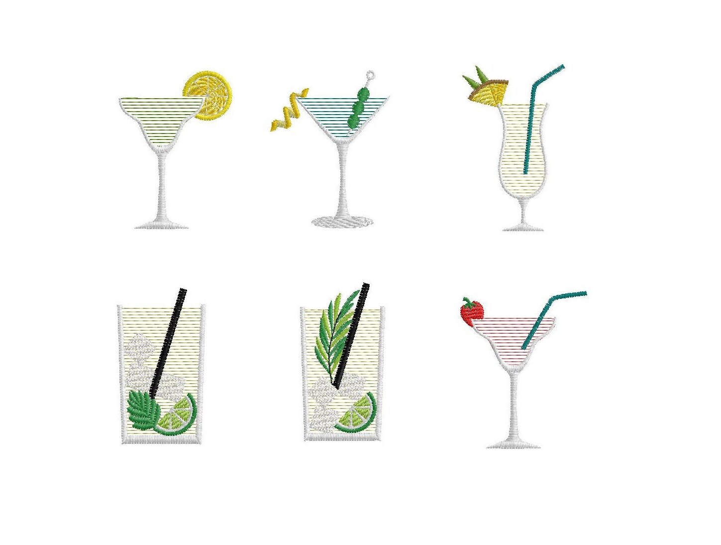 Set of 6 Cocktails, Gin, Margarita, Mojito, Martini, 4 Sizes Each ...