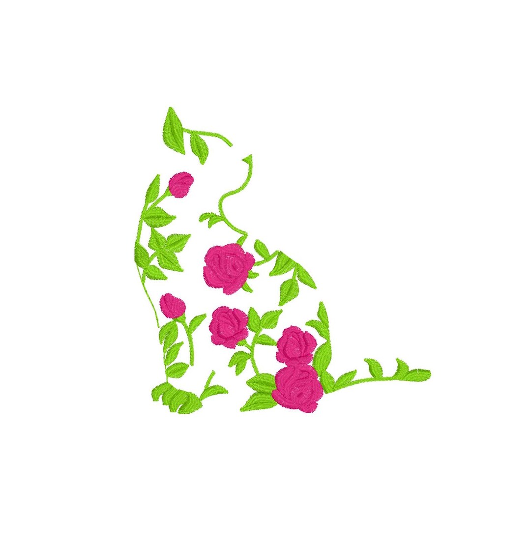 Cat Made of Roses, 3 Sizes Machine Embroidery Designs Instant Download ...