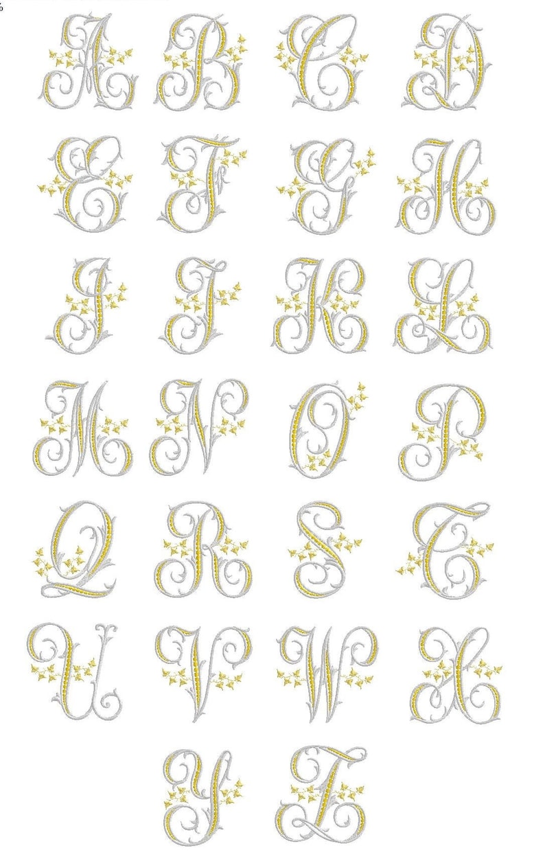 Vintage Old Monograms With Ivy Branches, 26 Capital Letters, 4 Sizes ...