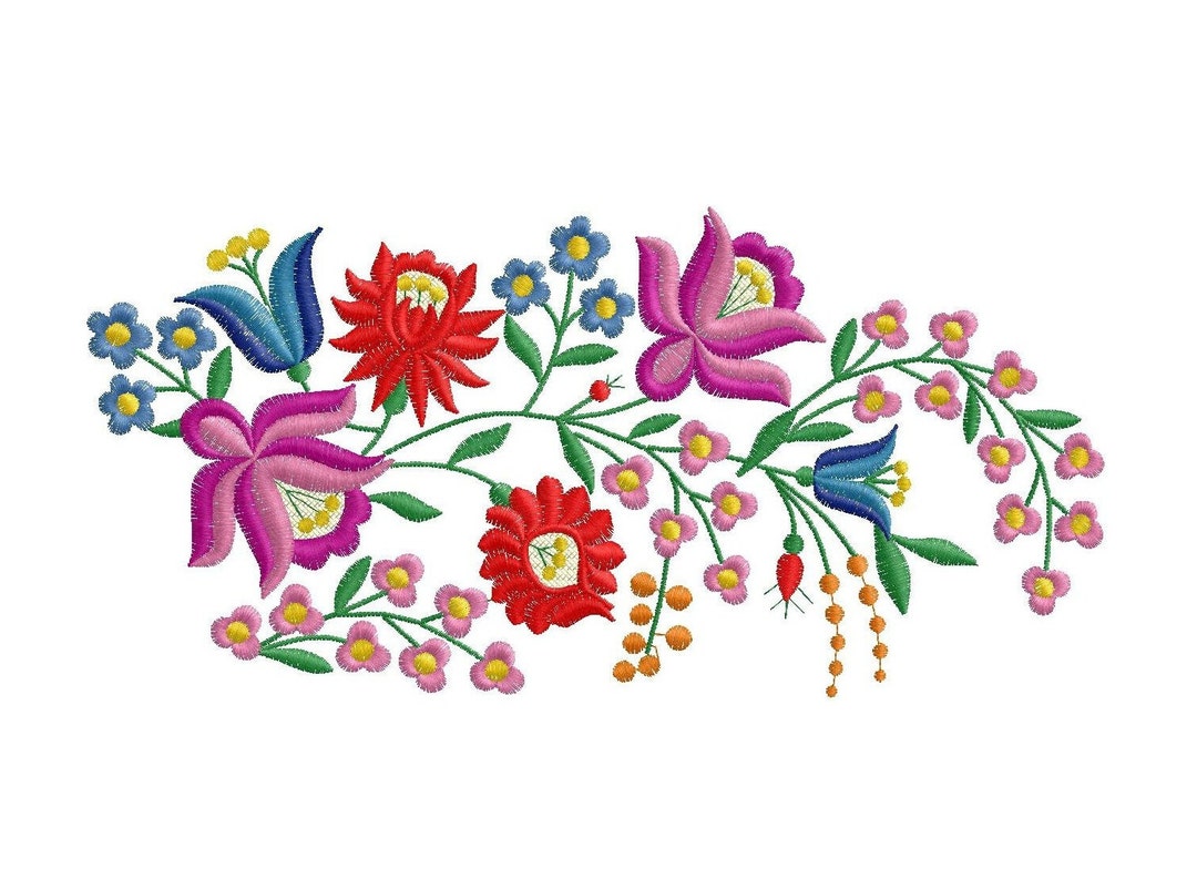 Vintage Folk Flowers Border, 3 Sizes Machine Embroidery Designs Instant ...