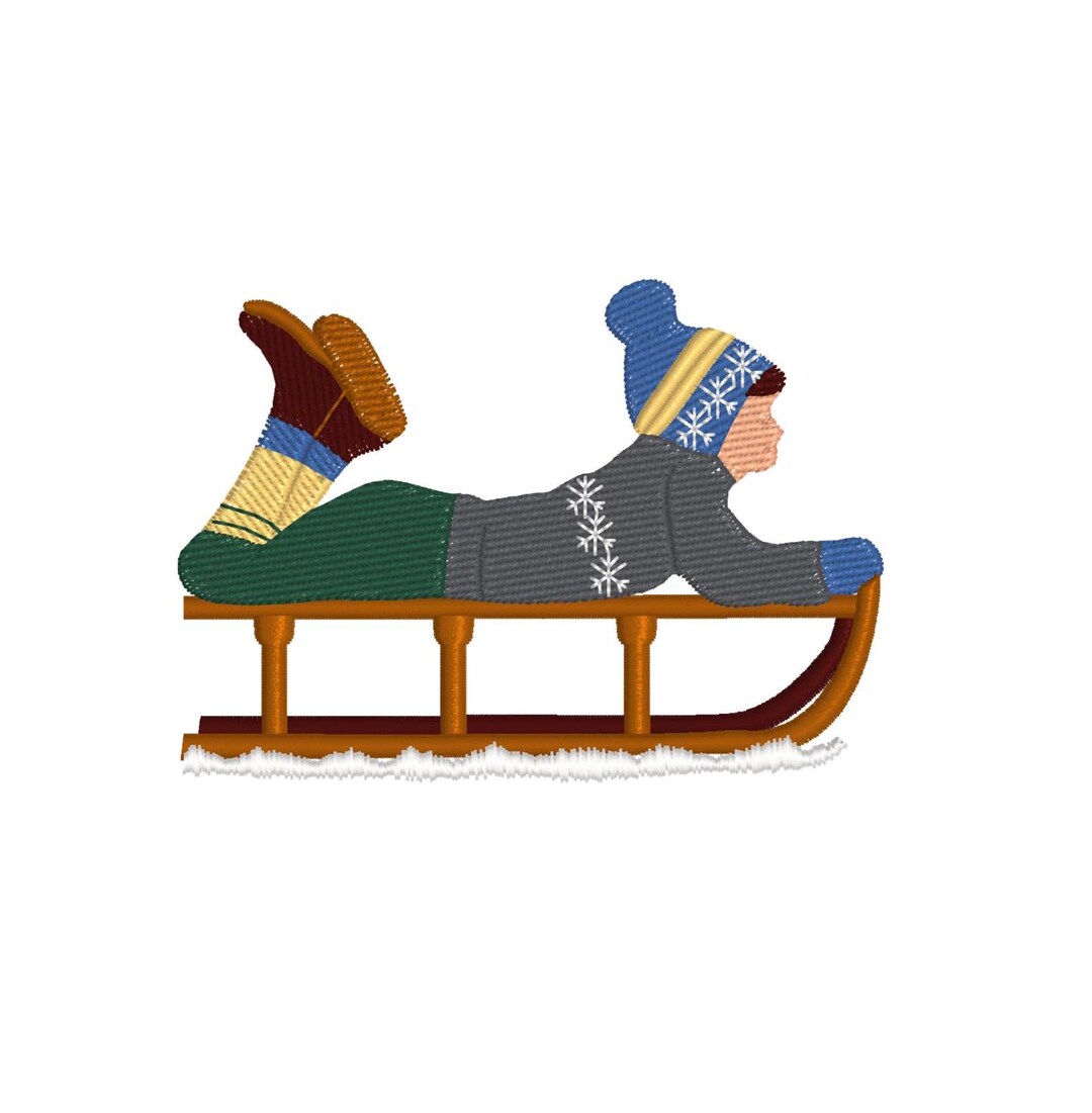 Kid Sled Ride, 3 Sizes Machine Embroidery Designs Instant Download - Etsy