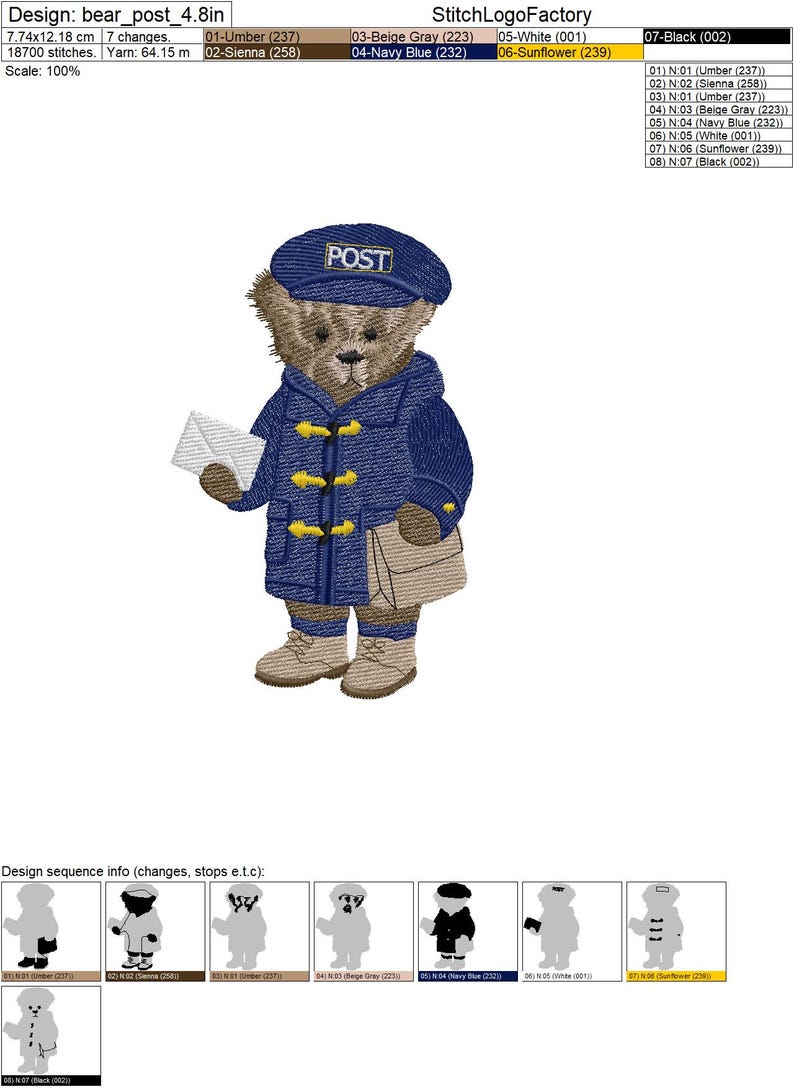 Teddy Bear, Duffle Coat Postman, 3 Sizes, Machine Embroidery Designs - Etsy
