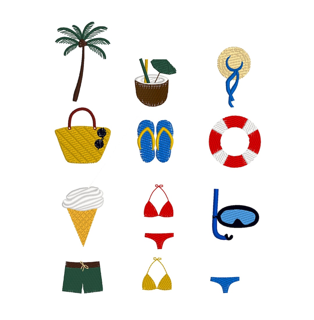 Set of 12 Beach Designs, 3 Sizes Each, Machine Embroidery Designs ...