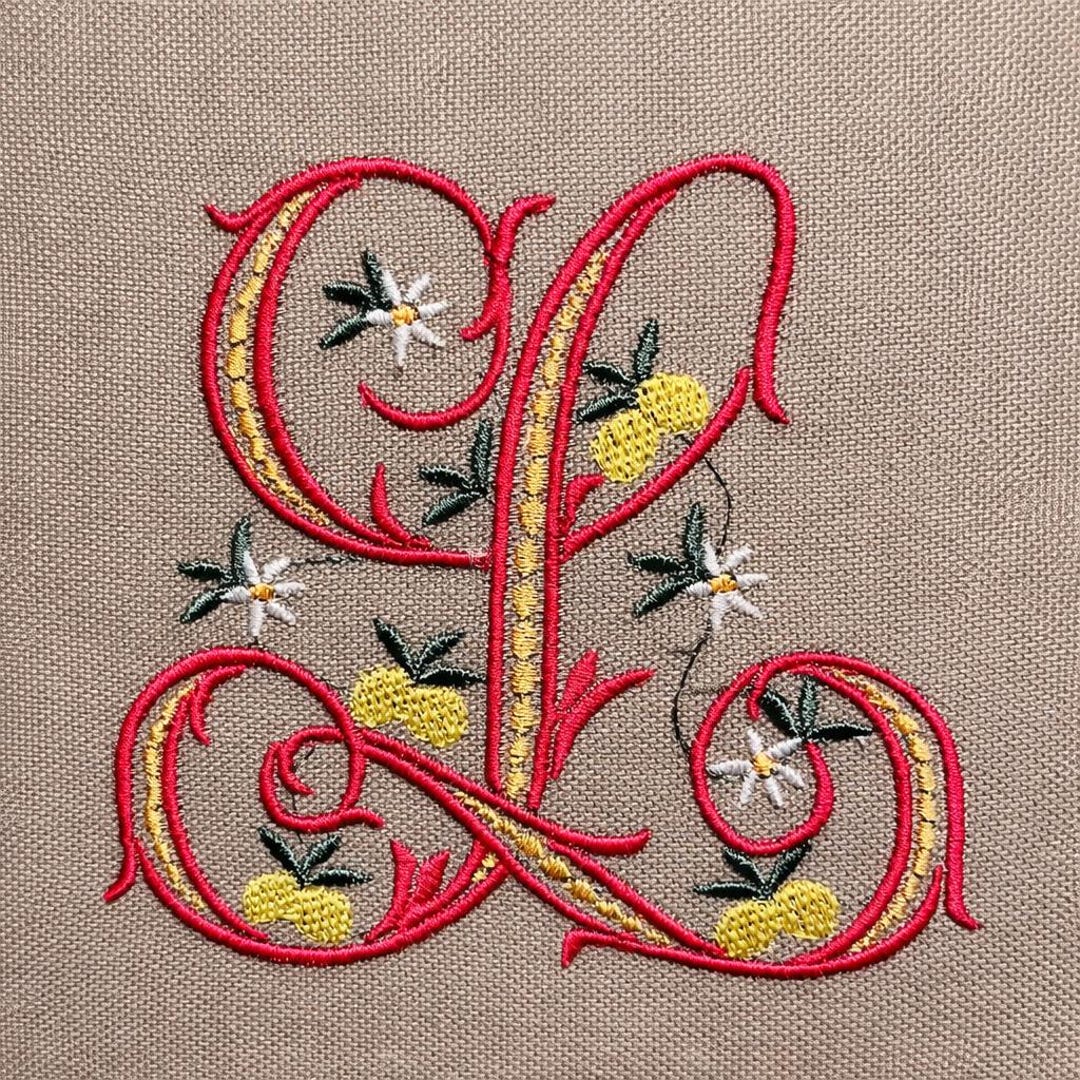 Vintage Old Monograms With Lemon, 26 Capital Letters, 4 Sizes, Machine ...