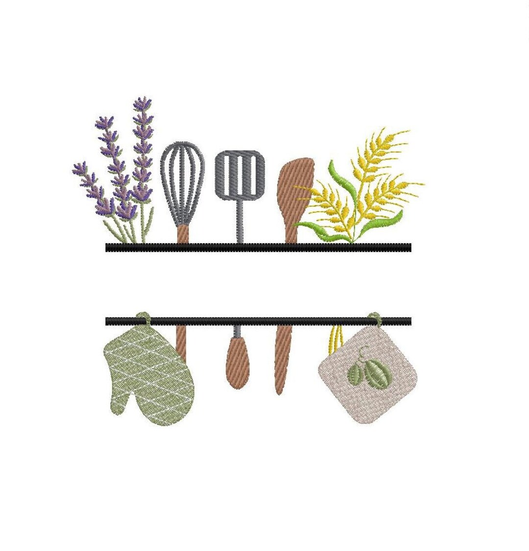 Kitchen Utensils Split Frame, Updated Version, Machine Embroidery ...