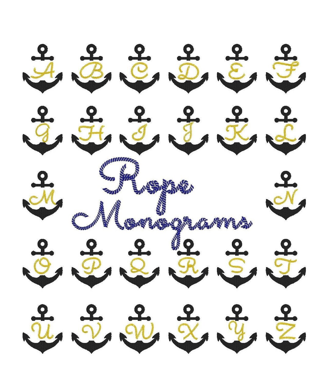 Monograms With Rope Font, Alphabet in an Anchor Frame Machine ...