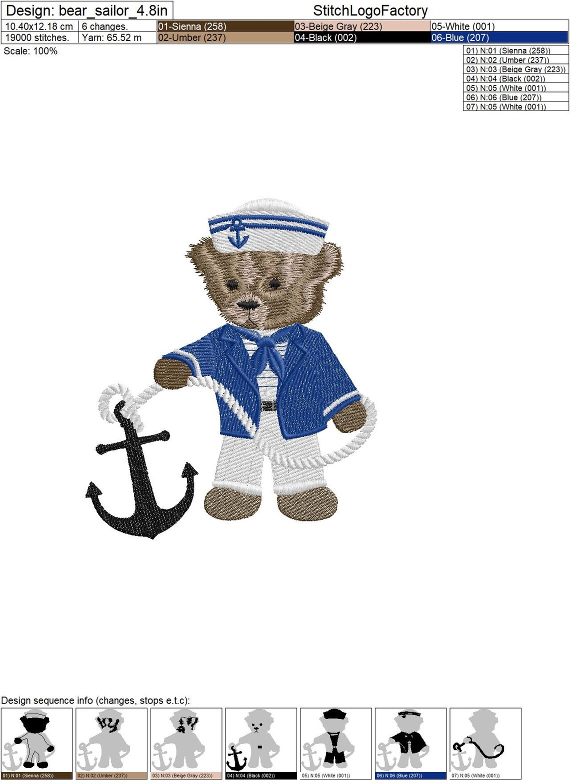 Teddy Bear Sailor With an Anchor, 3 Sizes, Machine Embroidery Designs ...