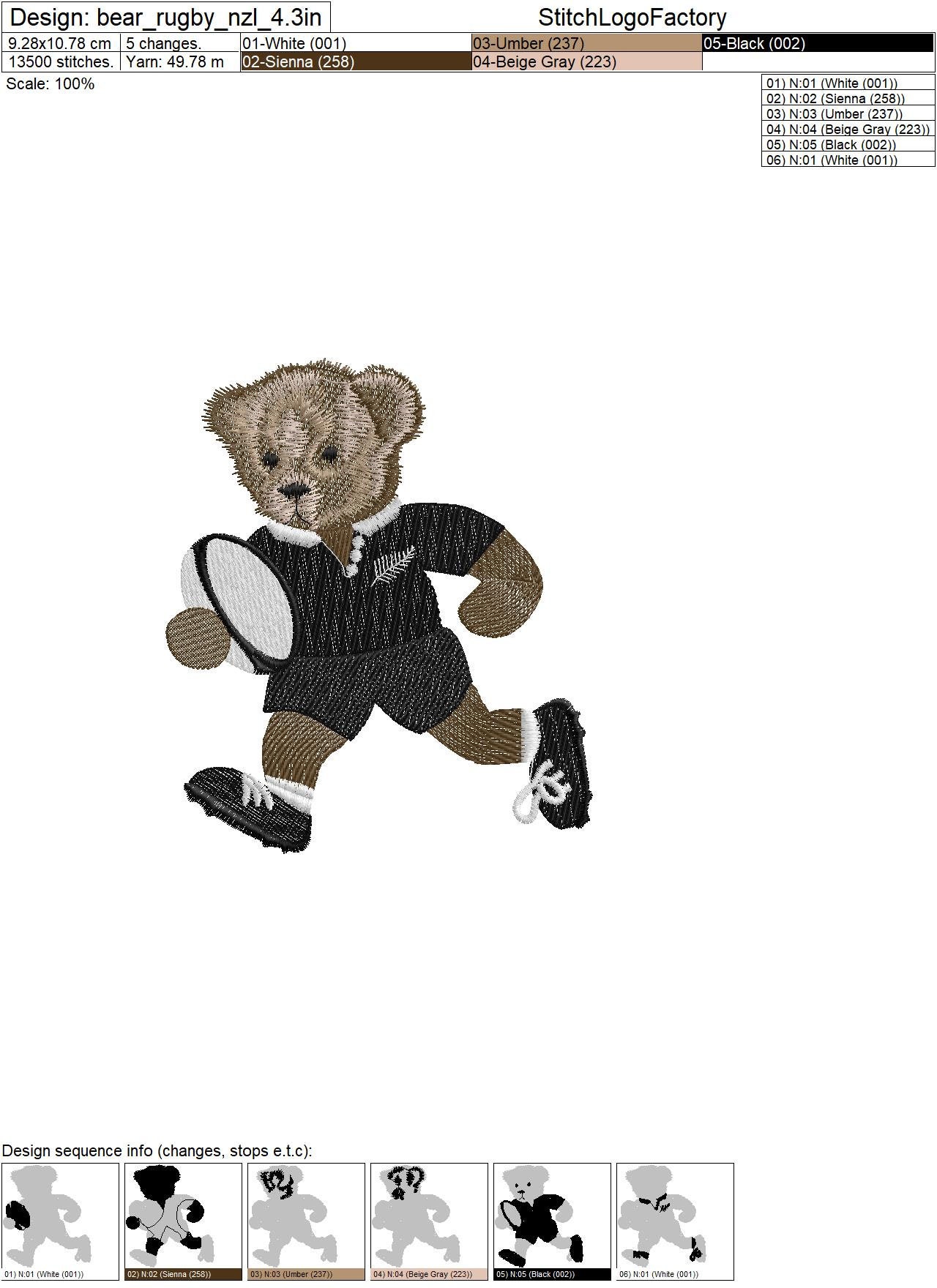 Teddy Bear Rugby Player All Blacks, 3 Sizes, Machine Embroidery Designs ...