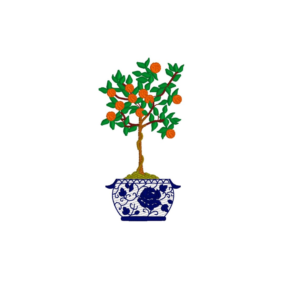 Orange Tree in a Chinoiserie Topiary, 3 Sizes, Machine Embroidery ...